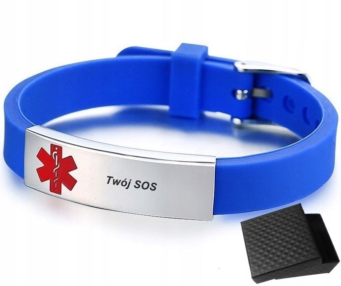 Bransoletka RATUNKOWA SOS z grawerem niebieska